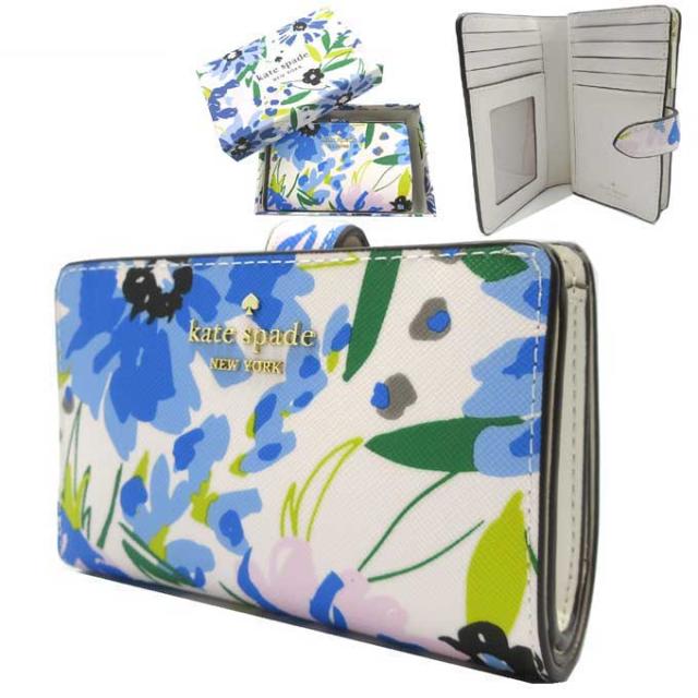 【ギフトBOX付き】 ケイトスペード ニューヨーク 財布 二つ折り財布 kate spade NEW YORK マディソン フェスティバル フローラル プリンテッド ミディアム コンパクト ウォレット パスケース付き KK942 250 (クリームマルチ) アウトレット レディース