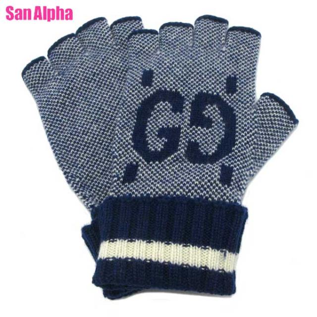 グッチ 手袋 アパレル GUCCI GG ロゴ カシミア フィンガーレスグローブ 指なし スマホ対応 L 726586 (ブルー系) アウトレット レディース