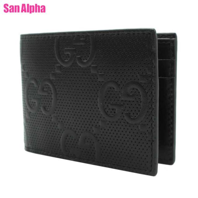 グッチ 財布 二つ折り財布 (小銭入れ無し) GUCCI GG エンボス ミニ財布 海外紙幣サイズ 625559 (ブラック) ブティックライン メンズ