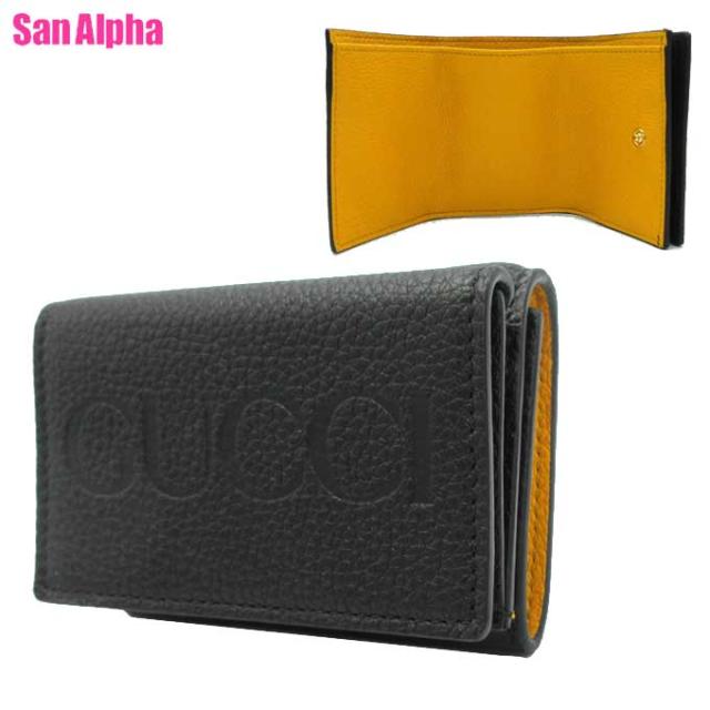 グッチ 財布 三つ折り財布 GUCCI レザー エンボスロゴ ミニウォレット ミニ財布 736151 (ブラック×イエロー系) ブティックライン レディース メンズ