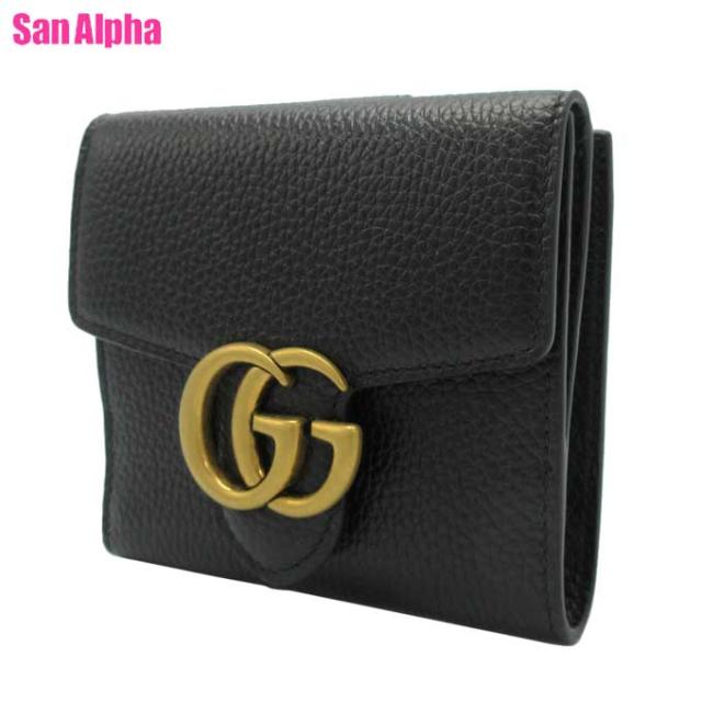 グッチ 財布 二つ折り財布 GUCCI GG マーモント レザー ウォレット 782749 (ブラック) アウトレット レディース