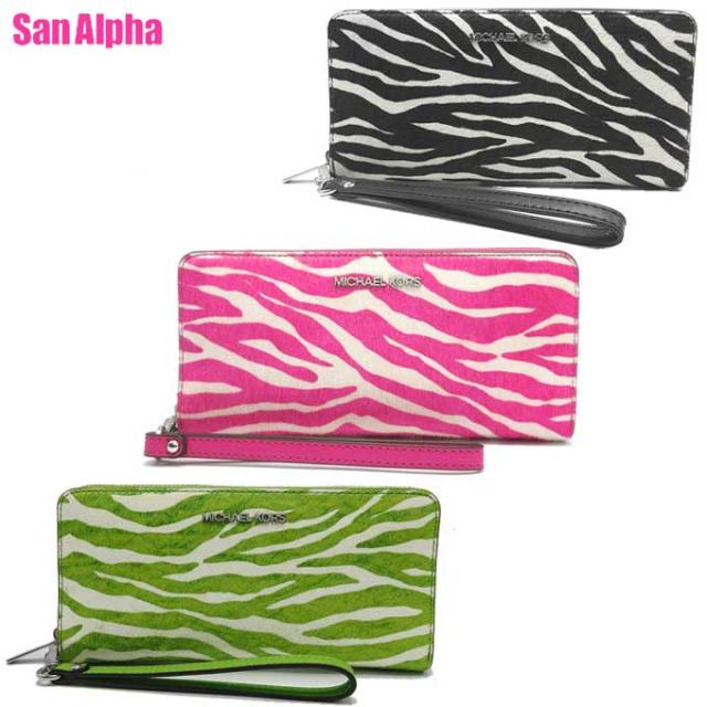 マイケル・コース 財布 長財布 MICHAEL KORS ジェット セット トラベル カーフヘア ゼブラプリント ジップアラウンド 二つ折りロングウォレット リストレット パスケース付き 35S5STVE7H アウトレット レディース