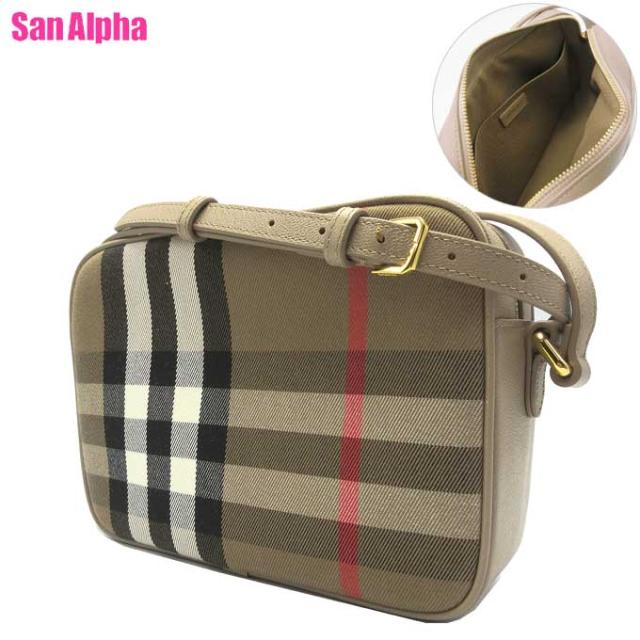 バーバリー バッグ ショルダーバッグ BURBERRY LONDON コットン レザー チェック柄 カメラバッグ 斜め掛け 8084499 CHESTNUT BEIGE (チェスナット×ベージュ) アウトレット レディース