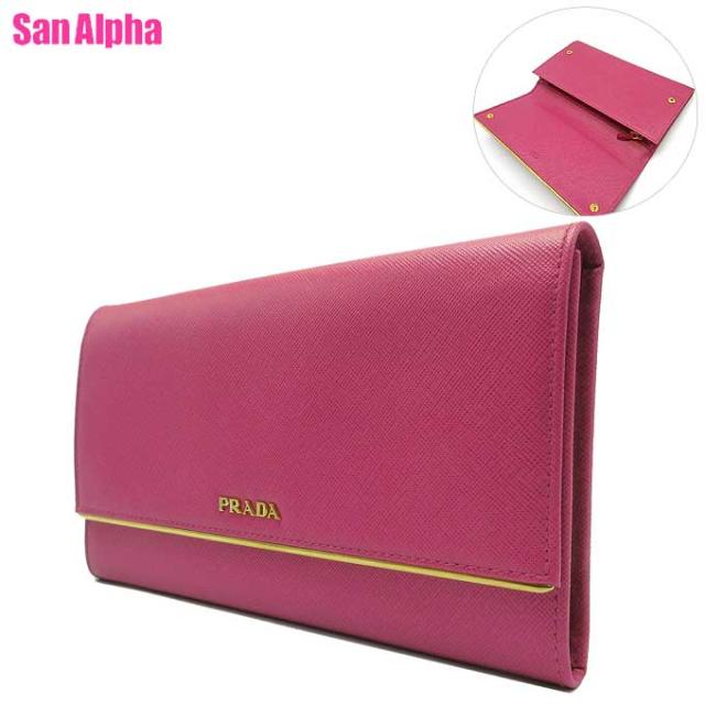 プラダ 財布 長財布 PRADA サフィアーノレザー ロゴメタル かぶせ蓋 1M1311 SAFFIANO L / PEONIA (ペオニア：ピンク系) アウトレット レディース