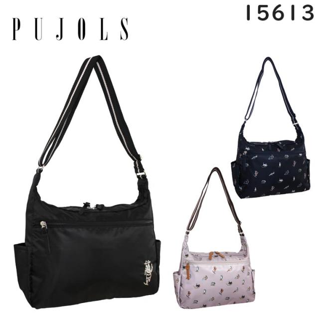 エース PUJOLS ニャンズトリップ2 横型ショルダーバッグ 大寸 猫しっぽチャーム付き 猫柄プリント 軽量カジュアルバッグ ACE 15613