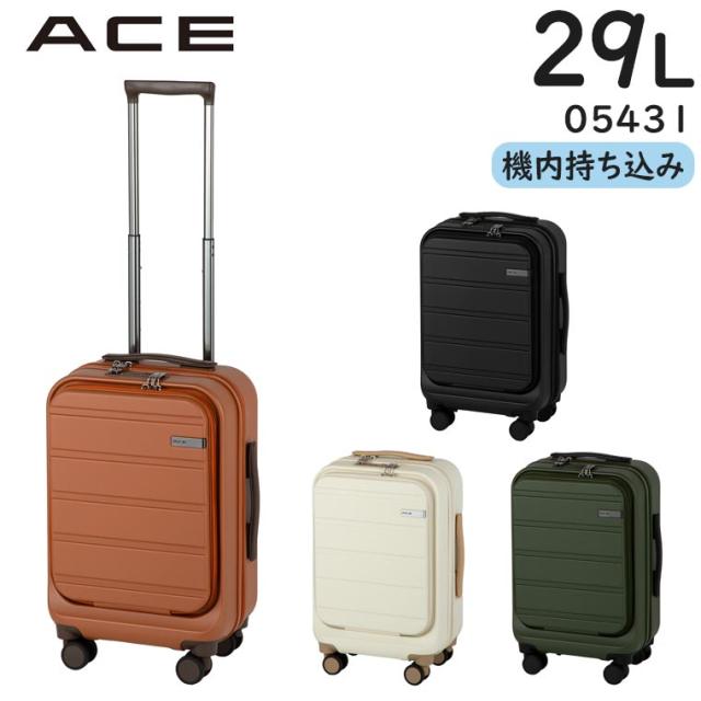 ACE フレットボード スーツケース (29L) フロントポケット付き ファスナータイプ キャスターストッパー機能 2〜3泊用 外寸計112cm 機内持ち込みサイズ 05431