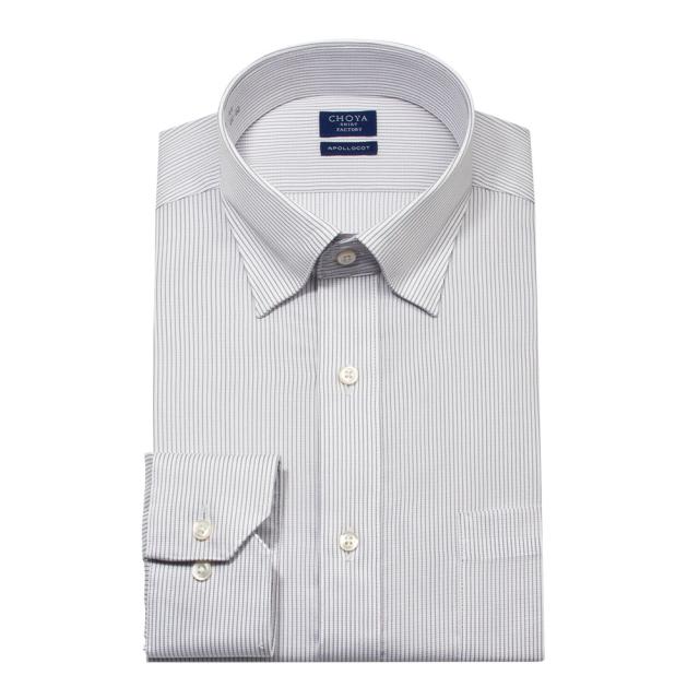日清紡アポロコット 長袖 ワイシャツ メンズ 綿100％ 形態安定加工 グレー ストライプ スナップ【CFD373-480】