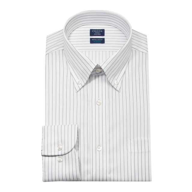 日清紡アポロコット スリムフィット 長袖 ワイシャツ スリムフィット メンズ 形態安定加工 グレー 【CFD375-480】