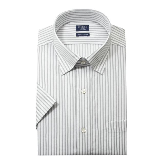 日清紡アポロコット 半袖 ワイシャツ メンズ 夏 形態安定加工 グレー ストライプ スナップダウン 【CFN615-480】
