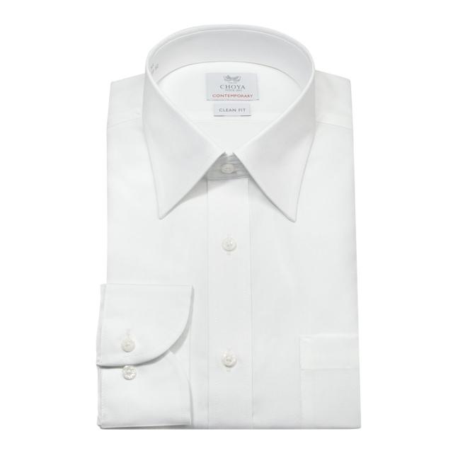 長袖 ワイシャツ メンズ 綿100％ 形態安定加工 ホワイト 白無地 レギュラーカラー CHOYA 【CLD001-100】