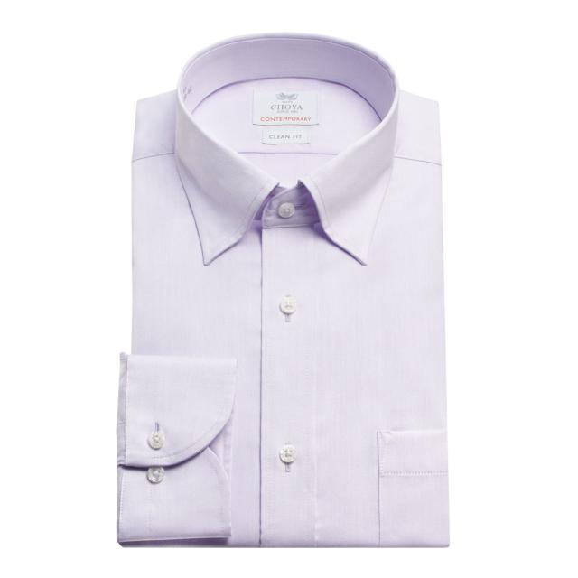 長袖 ワイシャツ メンズ 綿100％ 形態安定加工 紫 パープル スナップダウンカラー CHOYA 【CLD802-260】