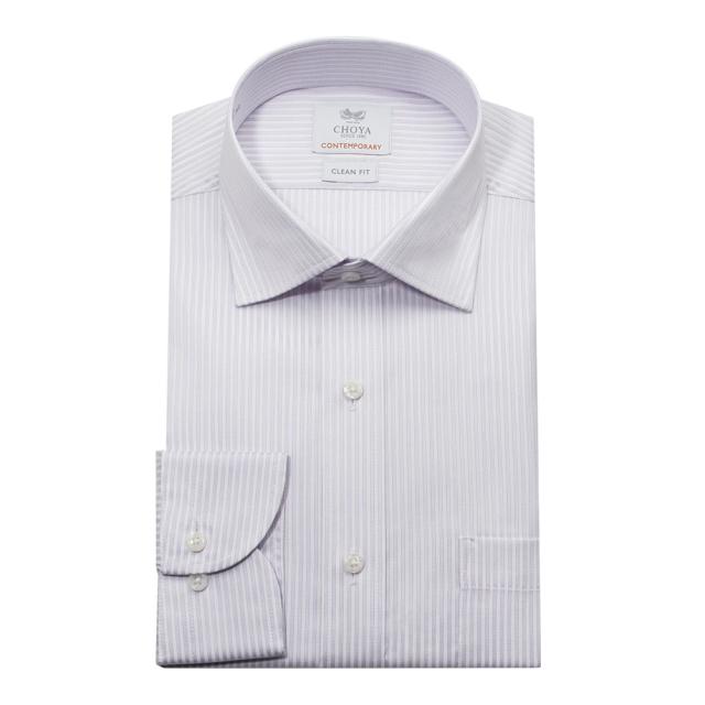 長袖 ワイシャツ メンズ 綿100％ 形態安定加工 パープル ストライプ ワイド CHOYA CON【CLD901-460】