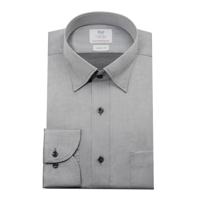 長袖 ワイシャツ メンズ 綿100％ 形態安定加工 グレー 無地 スナップダウン CHOYA CON【CLD902-280】