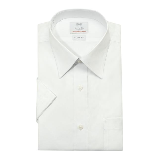 半袖シャツ ワイシャツ メンズ 綿100％ 形態安定加工 ホワイト 白 無地 レギュラー CHOYA【CLN001-100】