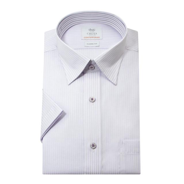 半袖シャツ ワイシャツ メンズ 綿100％ 形態安定加工 パープル 紫 ドビー スナップダウン CHOYA CONTEMPORARY【CLN605-260】