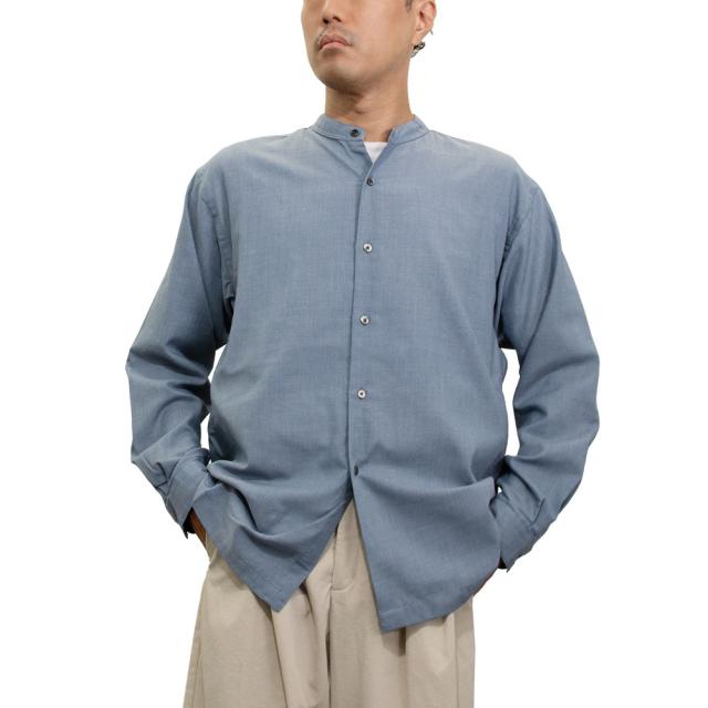 シャツ カジュアルシャツ スタンドカラー バンドカラー ブルー 無地 メンズ レーヨン とろみ リラックス CHOYA NEXT【CNE902-250】