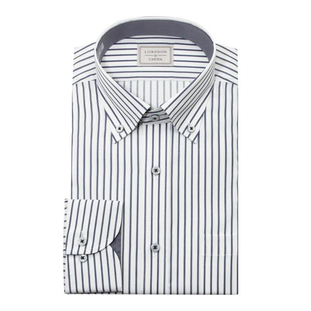 LORDSON by CHOYA ロードソン 長袖 ワイシャツ メンズ 形態安定加工 ネイビー 紺 【COD930-455】