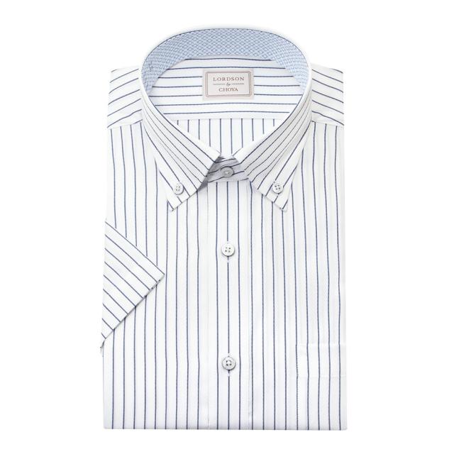 LORDSON by CHOYA 半袖 ワイシャツ メンズ 夏 形態安定加工 ブルー　ストライプ ボ【CON610-455】