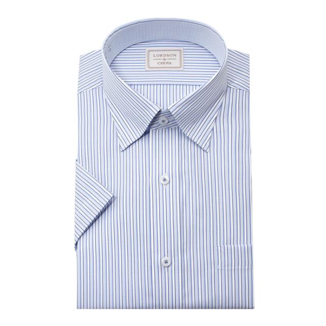 LORDSON by CHOYA 半袖 ワイシャツ メンズ 夏 形態安定加工 ブルー ストライプ ス【CON612-450】
