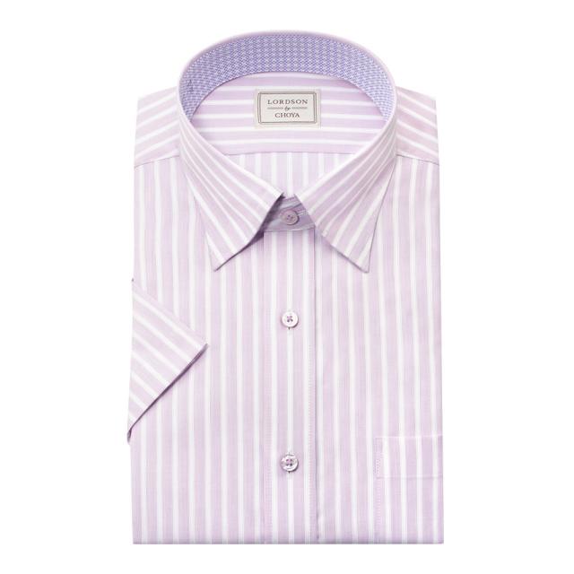 LORDSON by CHOYA 半袖 ワイシャツ メンズ 夏 形態安定加工 パープル ストライプ 【CON612-460】
