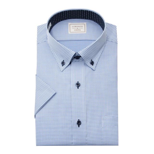 LORDSON by CHOYA 半袖 ワイシャツ メンズ 夏 形態安定加工 ブルー ドビー ボタン【CON614-650】