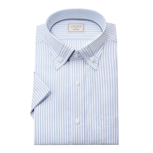 LORDSON by CHOYA 半袖 ワイシャツ メンズ 夏 形態安定加工 ブルー ストライプ ボ【CON615-450】