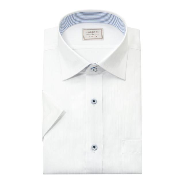 LORDSON by CHOYA 半袖 ワイシャツ メンズ 夏 形態安定加工 ホワイト 白 ストライ【CON616-200】