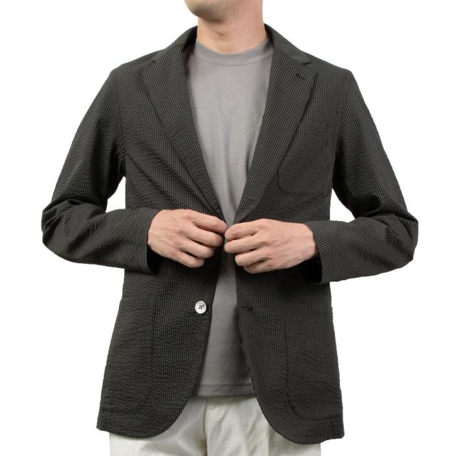 ジャケット シアサッカー カジュアル オフィスカジュアル クールビズ モスグリーン ストライプ CH【CUF302-345】