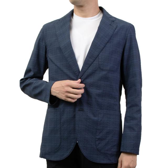 ジャケット シアサッカー カジュアル オフィスカジュアル クールビズ ブルーチェック ネイビー CH【CUF303-555】