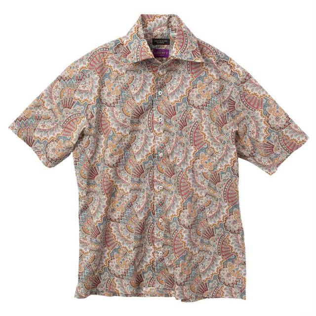 国産半袖ドレスシャツ レギュラーフィット イタリアンカラー 綿100 ブラウン ペイズリー 胸ポケッ【RLN901-825】