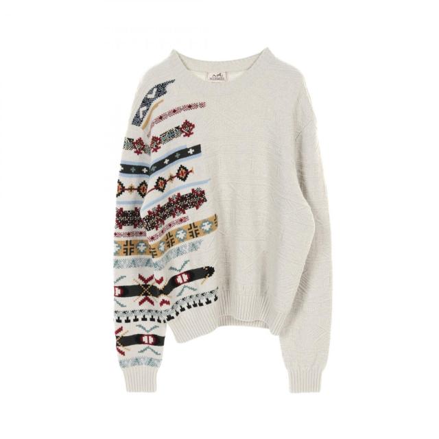 エルメス HERMES Couleurs en cours ニット 衣料品 トップス ウール カシミヤ メンズ グレー系 / マルチカラー *32-5731 【中古】