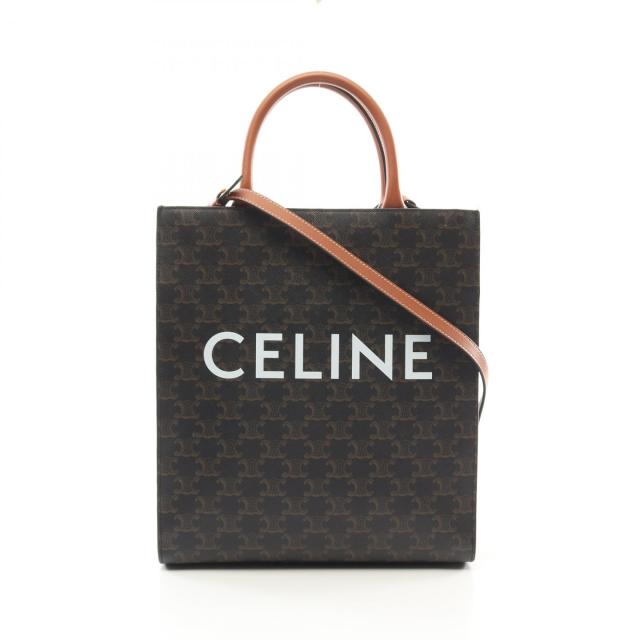 セリーヌ CELINE スモール バーティカル カバ トリオンフ トートバッグ バッグ PVCコーティングキャンバス レザー レディース ブラック系 / ブラウン系 191542 【中古】