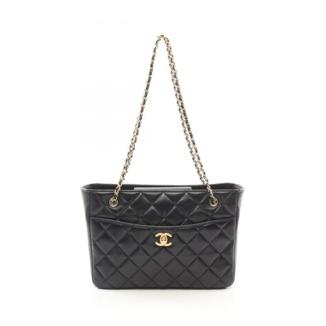 シャネル CHANEL スモール ショッピング バッグ トートバッグ バッグ シャイニーラムスキン レディース ブラック系 AS5215 【中古】