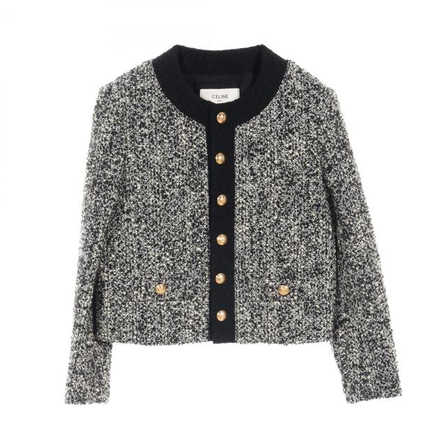セリーヌ CELINE ツイード 衣料品 アウター ウール アルパカ / モヘヤ レディース ブラック系 / ホワイト系 2V19F850O 【中古】
