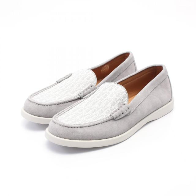 ディオール Dior オブリーク ローファー 靴 スウェード ファブリック メンズ グレー系 / ホワイト系 【中古】