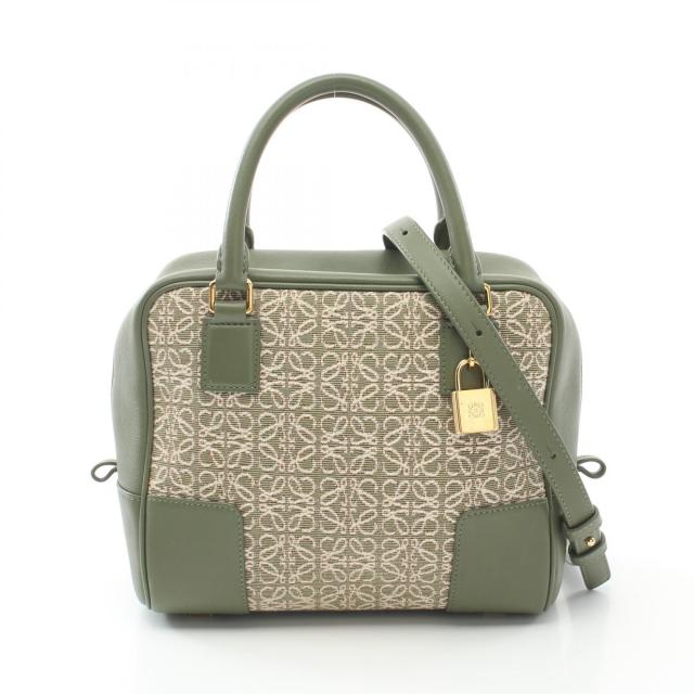 ロエベ LOEWE アマソナ19 ハンドバッグ バッグ キャンバス レザー レディース グリーン系 / ベージュ系 【中古】