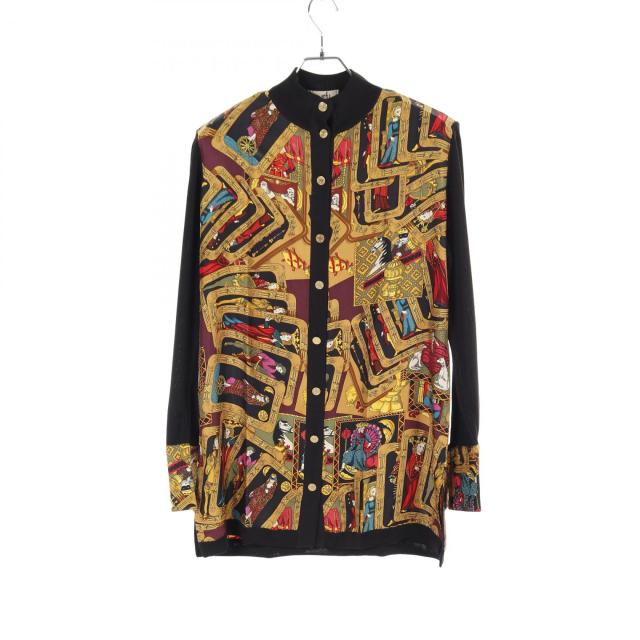 エルメス HERMES タロットプリント ブラウス 衣料品 トップス シルク シルク レディース ブラック系 / マルチカラー 【中古】