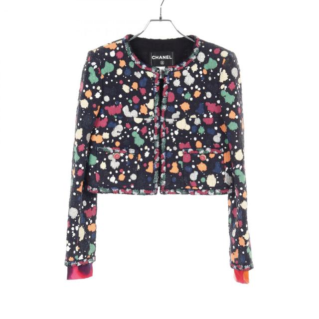 シャネル CHANEL ココマークボタン ノーカラージャケット 衣料品 アウター コットン レディース ブラック系 / マルチカラー P51354V38405 【中古】