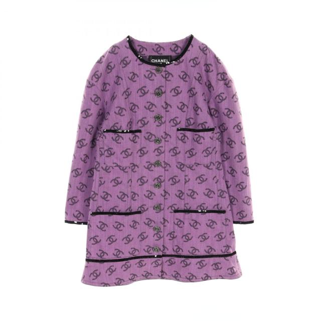 シャネル CHANEL ココマーク ノーカラージャケット 衣料品 アウター コットン レディース パープル系 / ブラック系 P72568V64160 【中古】