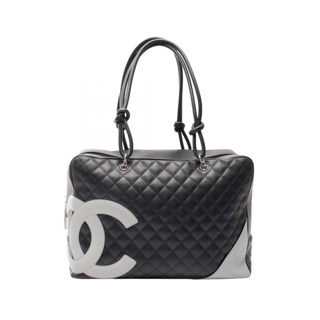 シャネル CHANEL カンボンライン ハンドバッグ バッグ レザー レディース ブラック系 / グレー系 【中古】