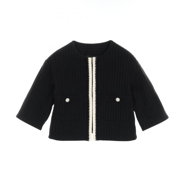 シャネル CHANEL ノーカラージャケット 衣料品 アウター ナイロン コットン レディース ブラック系 / ホワイト系 【中古】