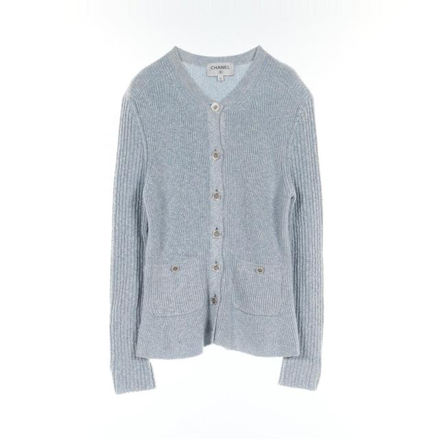 シャネル CHANEL ライオンボタン カーディガン 衣料品 トップス シルク ファブリック キュプラ レディース ブルー系 【中古】