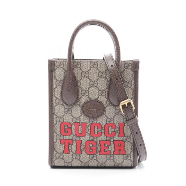 グッチ GUCCI インターロッキングG ミニトートバッグ GGスプリーム ハンドバッグ バッグ PVCコーティングキャンバス レザー レディース ベージュ系 / ブラウン系 671623 【中古】