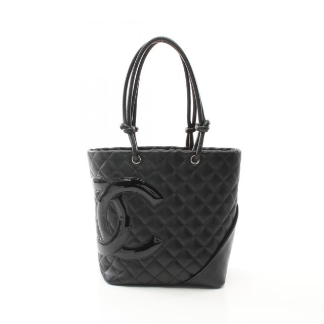 シャネル CHANEL カンボンライン ミディアム トートバッグ バッグ レザー パテントレザー レディース ブラック系 A25167 【中古】