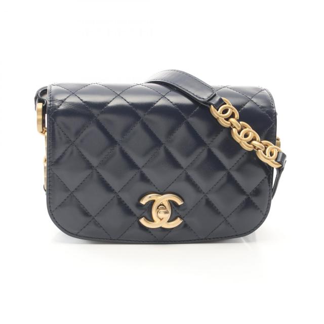 シャネル CHANEL マトラッセ ショルダーバッグ バッグ レザー スウェード レディース ネイビー系 AS3396 【中古】