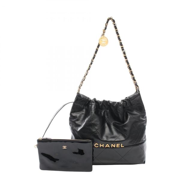 シャネル CHANEL マトラッセ シャネル22 スモール ショルダーバッグ バッグ レザー パテントレザー レディース ブラック系 AS3260 【中古】