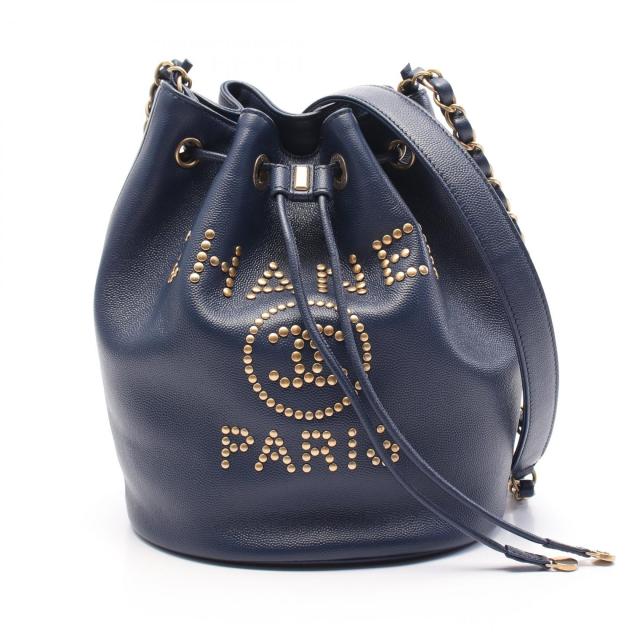 シャネル CHANEL ドーヴィル ショルダーバッグ バッグ レザー グレインドカーフスキン レディース ネイビー系 AS1045 【中古】