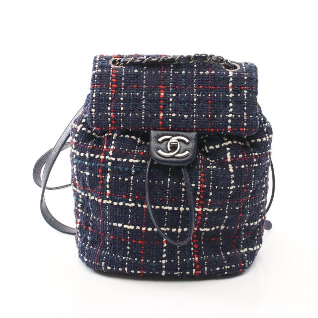 シャネル CHANEL ココマーク リュックサック バックパック バッグ ファブリック レザー レディース ネイビー系 / マルチカラー 【中古】