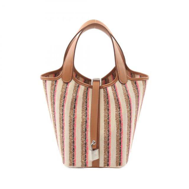 エルメス HERMES ピコタンロックPM ハンドバッグ バッグ トワルアッシュ / ヴォースイフト トワルアッシュ レディース アイボリー系 / ブラウン系 / マルチカラー 【中古】