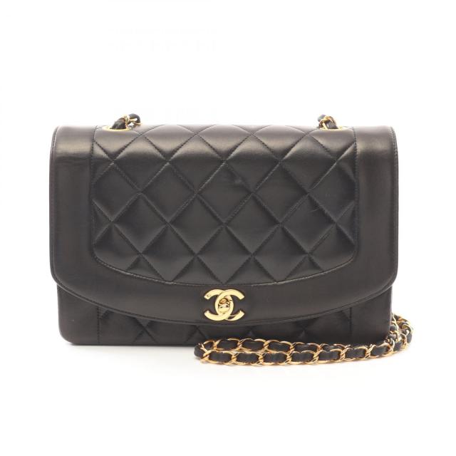 シャネル CHANEL マトラッセ ダイアナフラップ ショルダーバッグ バッグ ラムスキン（羊革） レディース ブラック系 A01165 【中古】